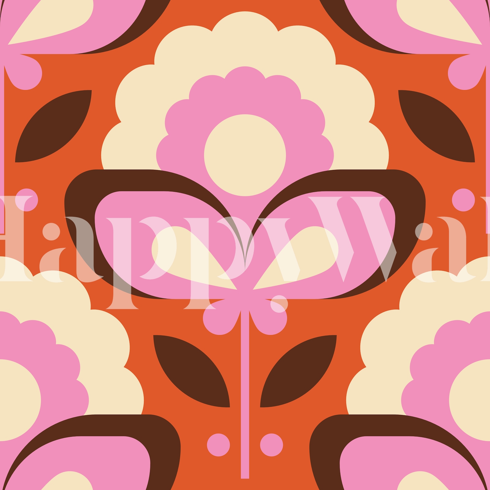 Retro Pink Orange Flowers Wallpaper | Buy Online at Happywall
