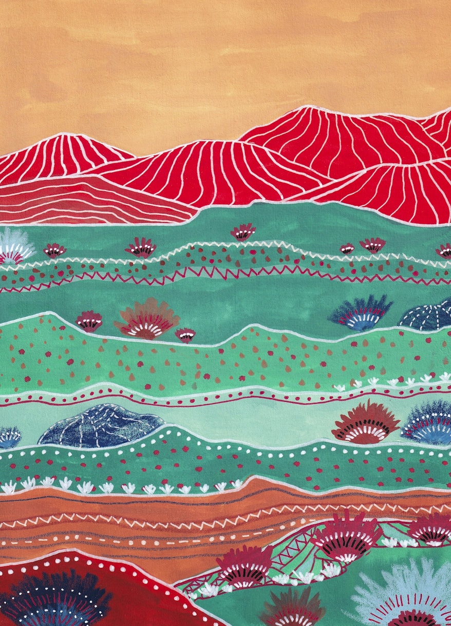 Boho Landscape and Red Mountains Wallpaper | Happywall