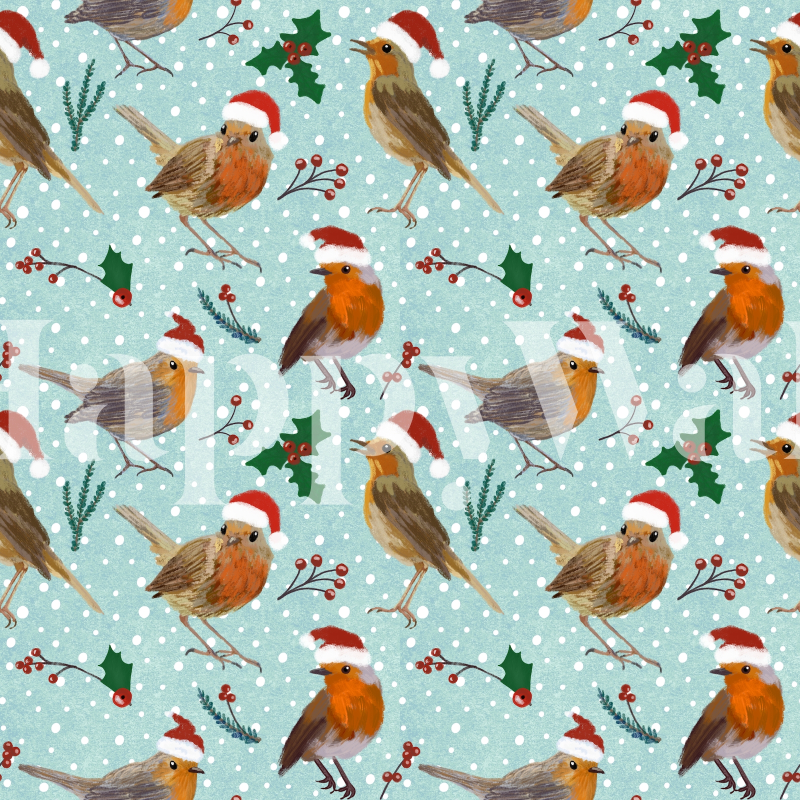 Robin Birds in Winter Wallpaper - Happywall