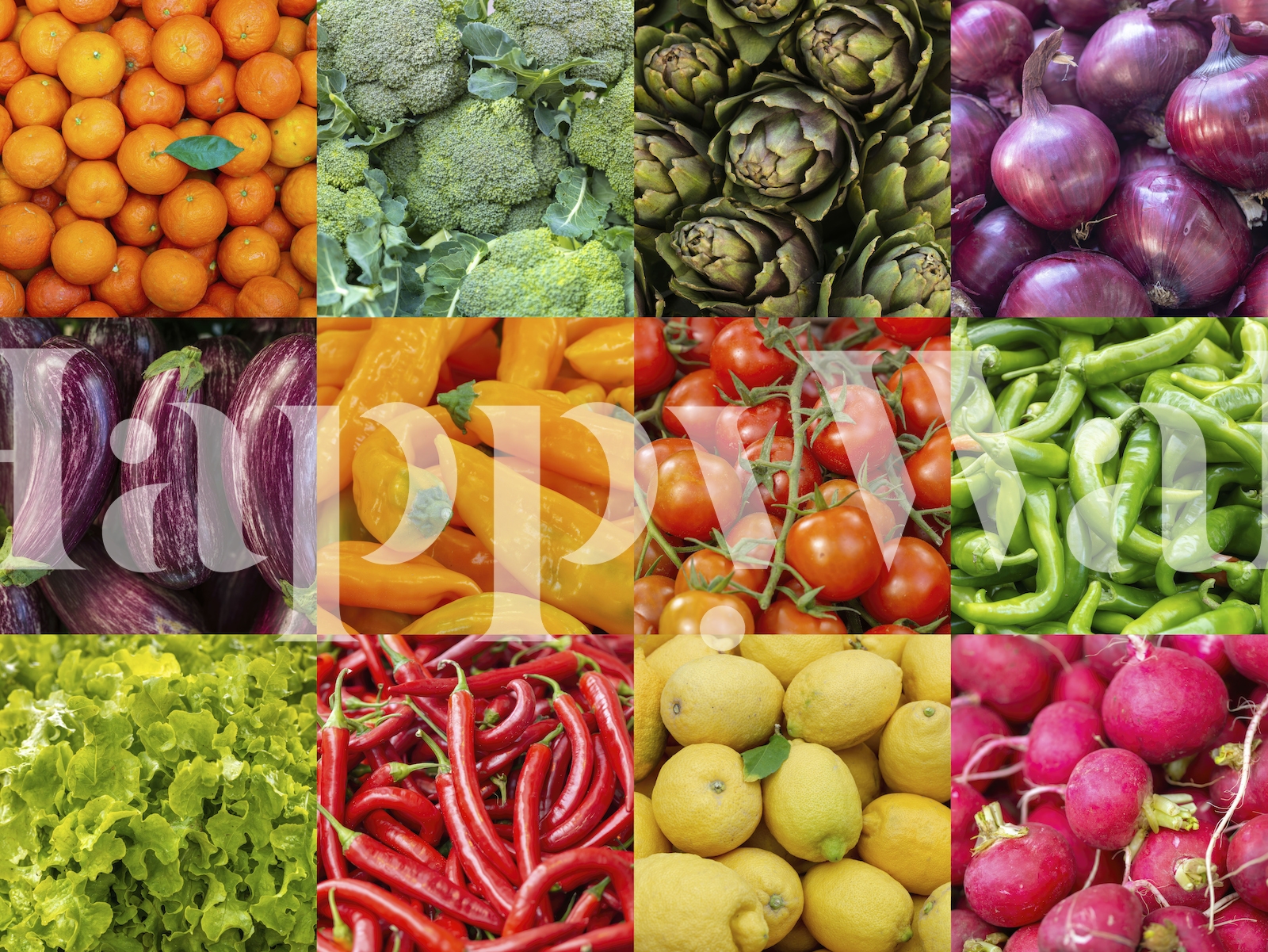 Colorful Fruit and Veg Collage Wallpaper