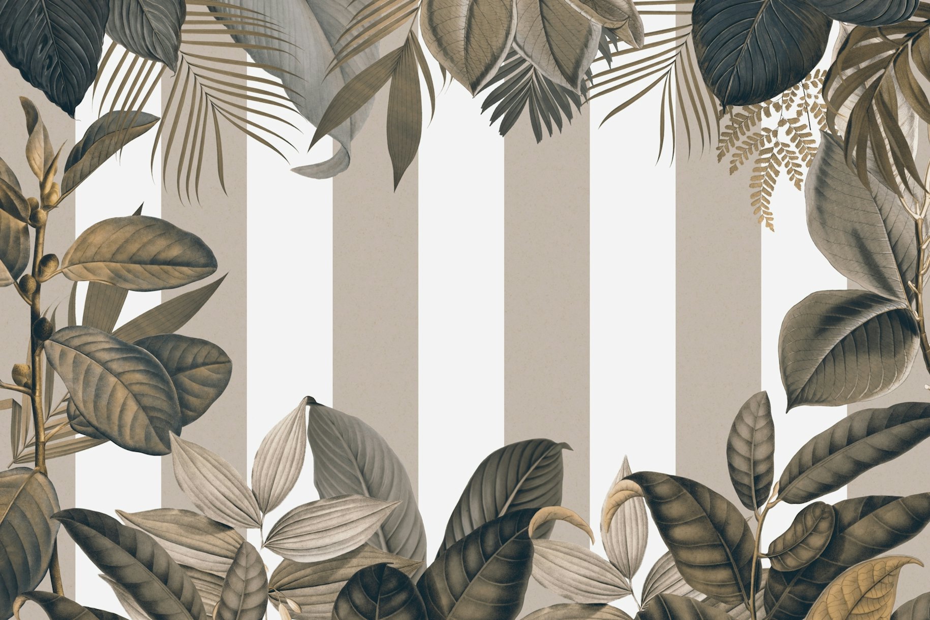 Buy Tropical Oasis Frame and Stripes Beige Wallpaper | Happywall