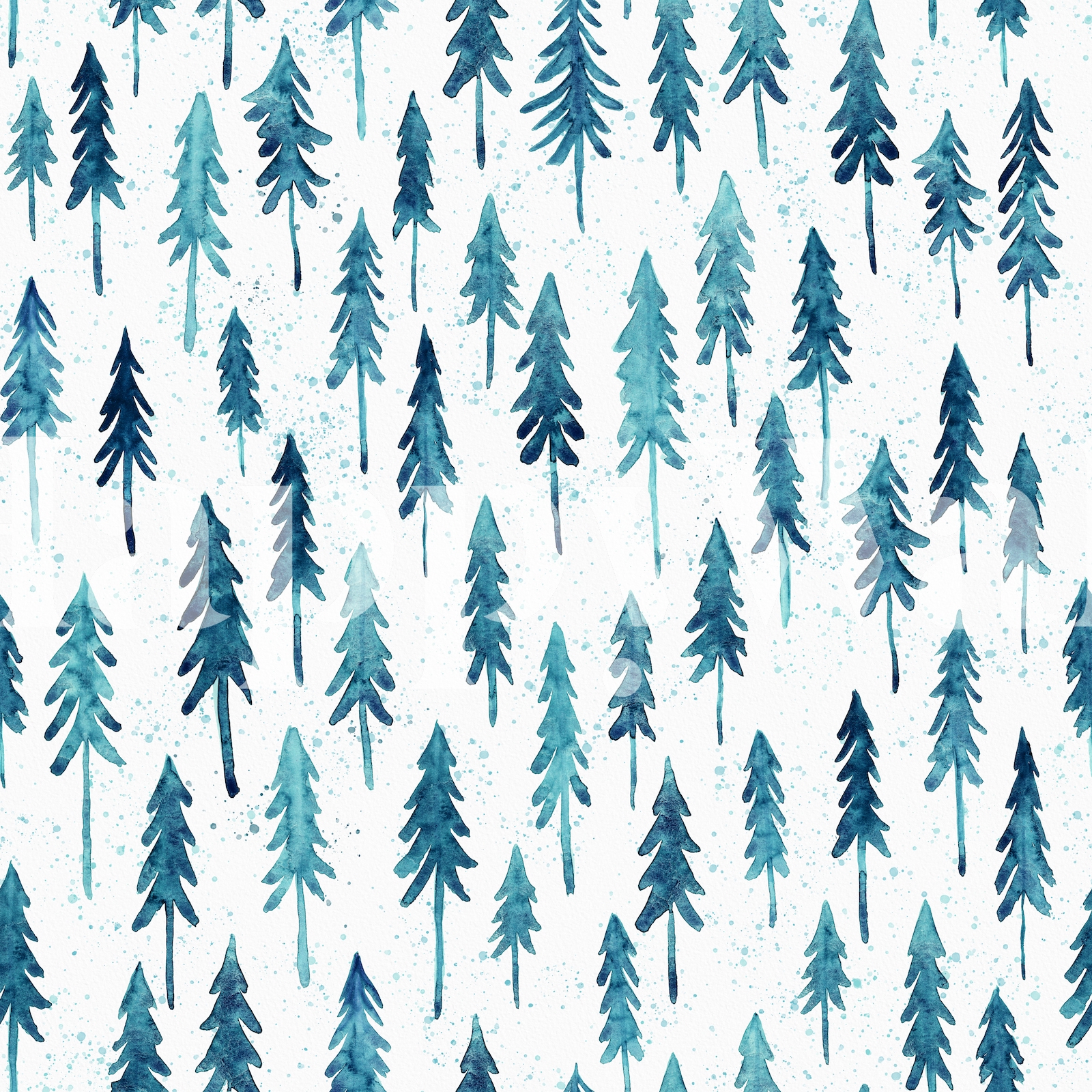 Watercolor Blue Pine Trees Wallpaper - Buy Now at Happywall