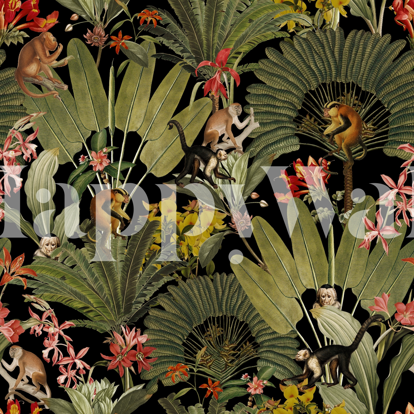 Tropical Monkeys Jungle Paradise Midnight Garden Wallpaper