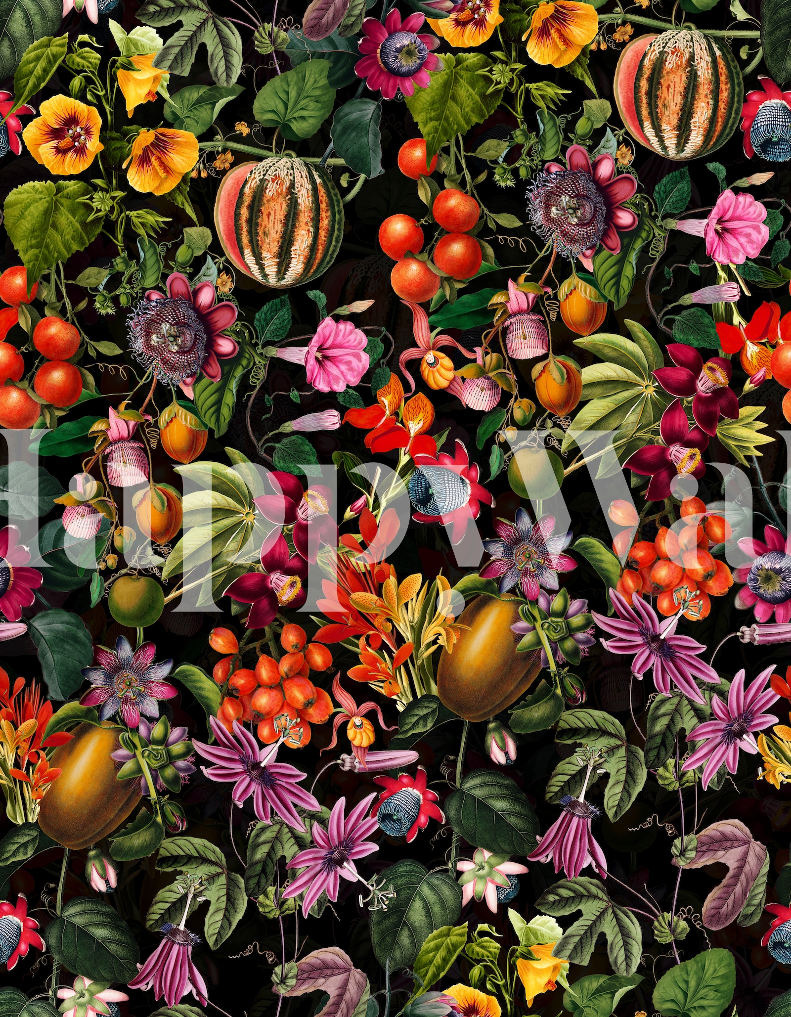 Vintage Tropical Night Fruits Jungle - Happywall