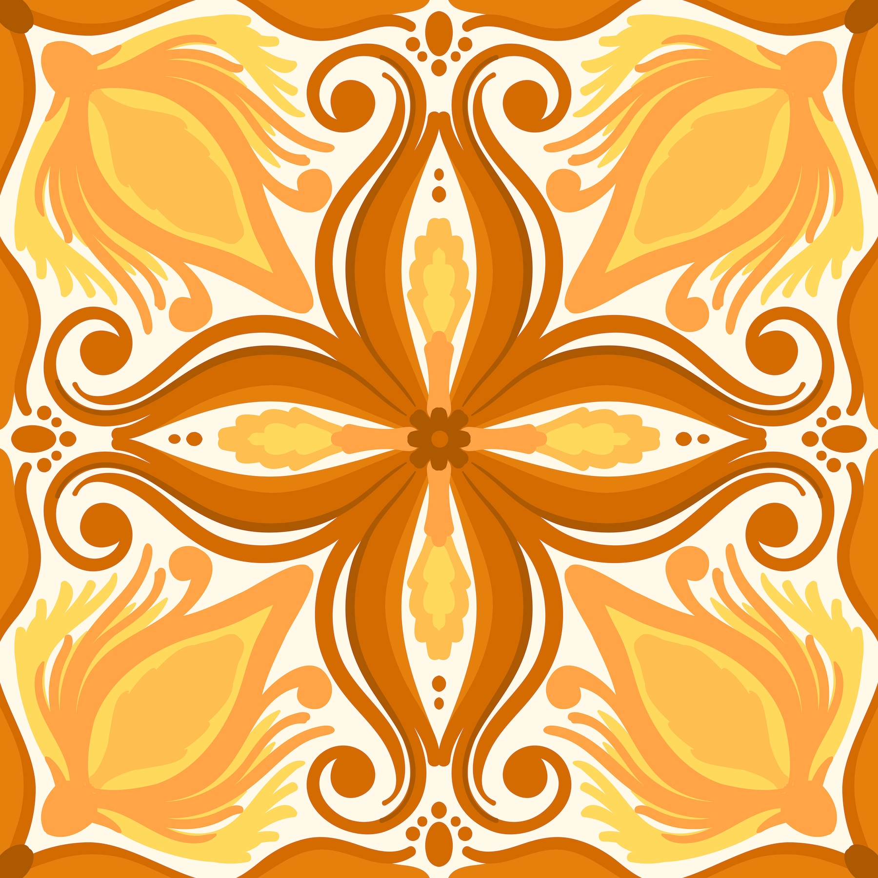Ornate tiles, yellow and orange 8 wallpaper | Happywall