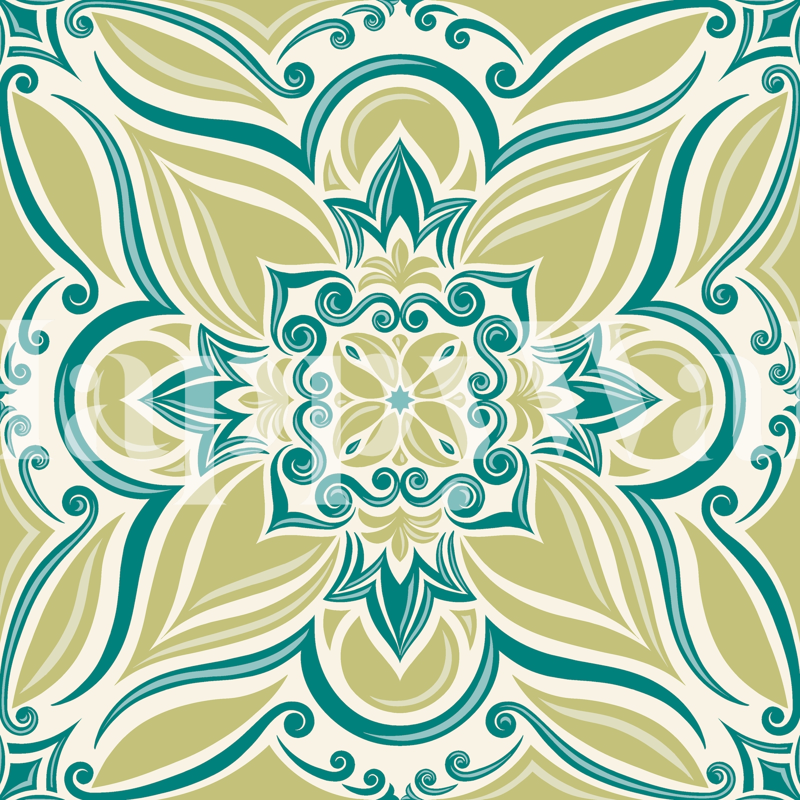 Coastal Mediterranean Tilework Lime Green Wallpaper - Buy Online