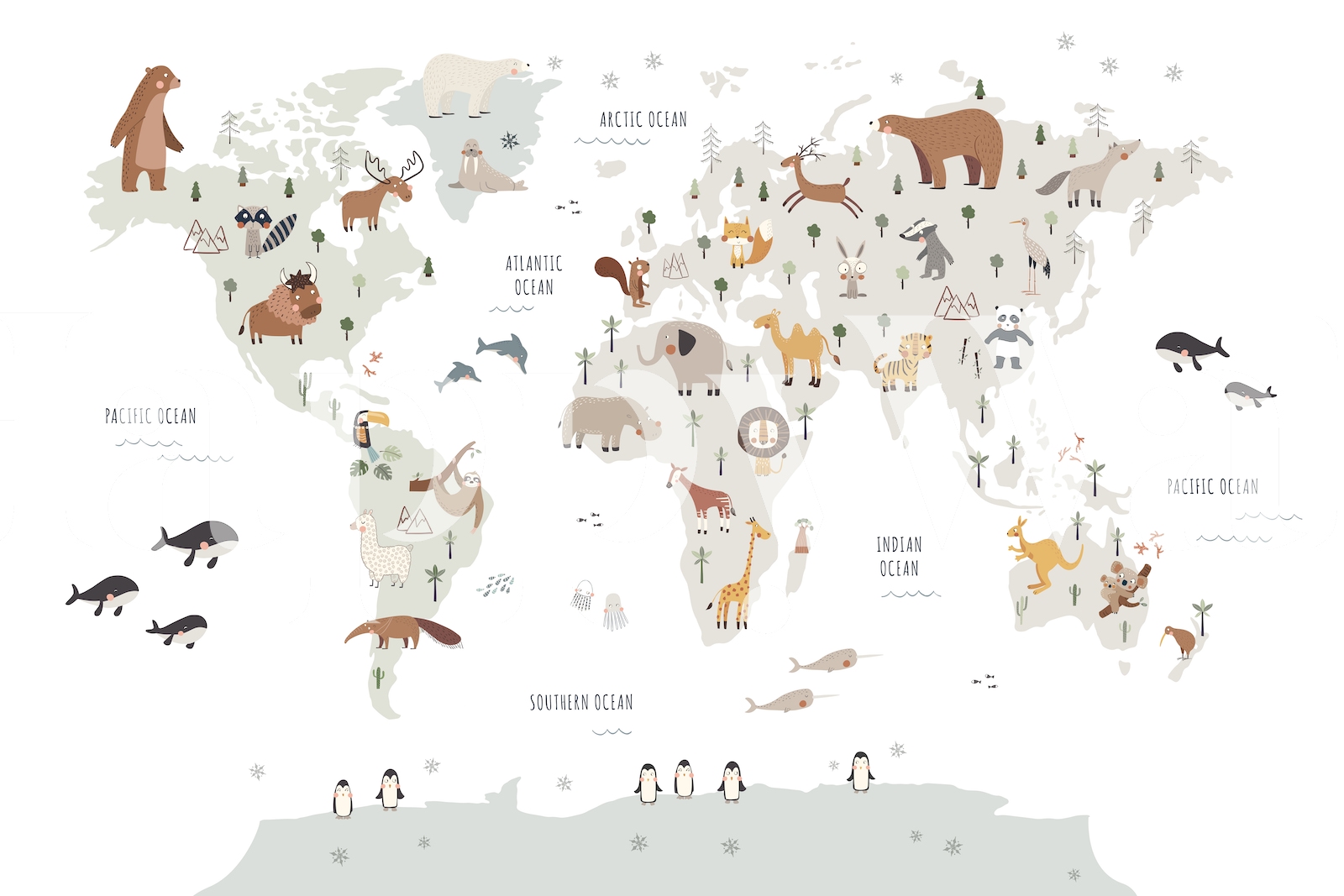World Map Animal Wallpaper for Kids