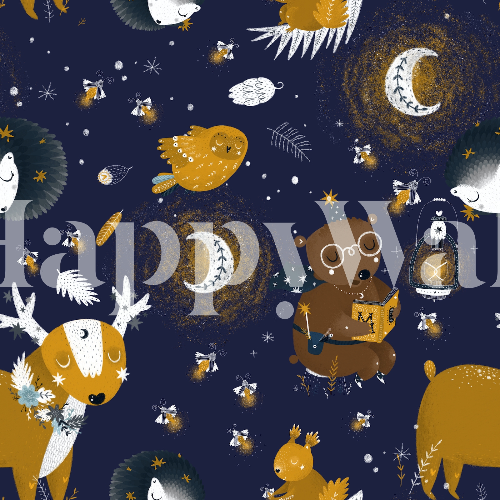 Navy Blue Animal Nursery Wallpaper