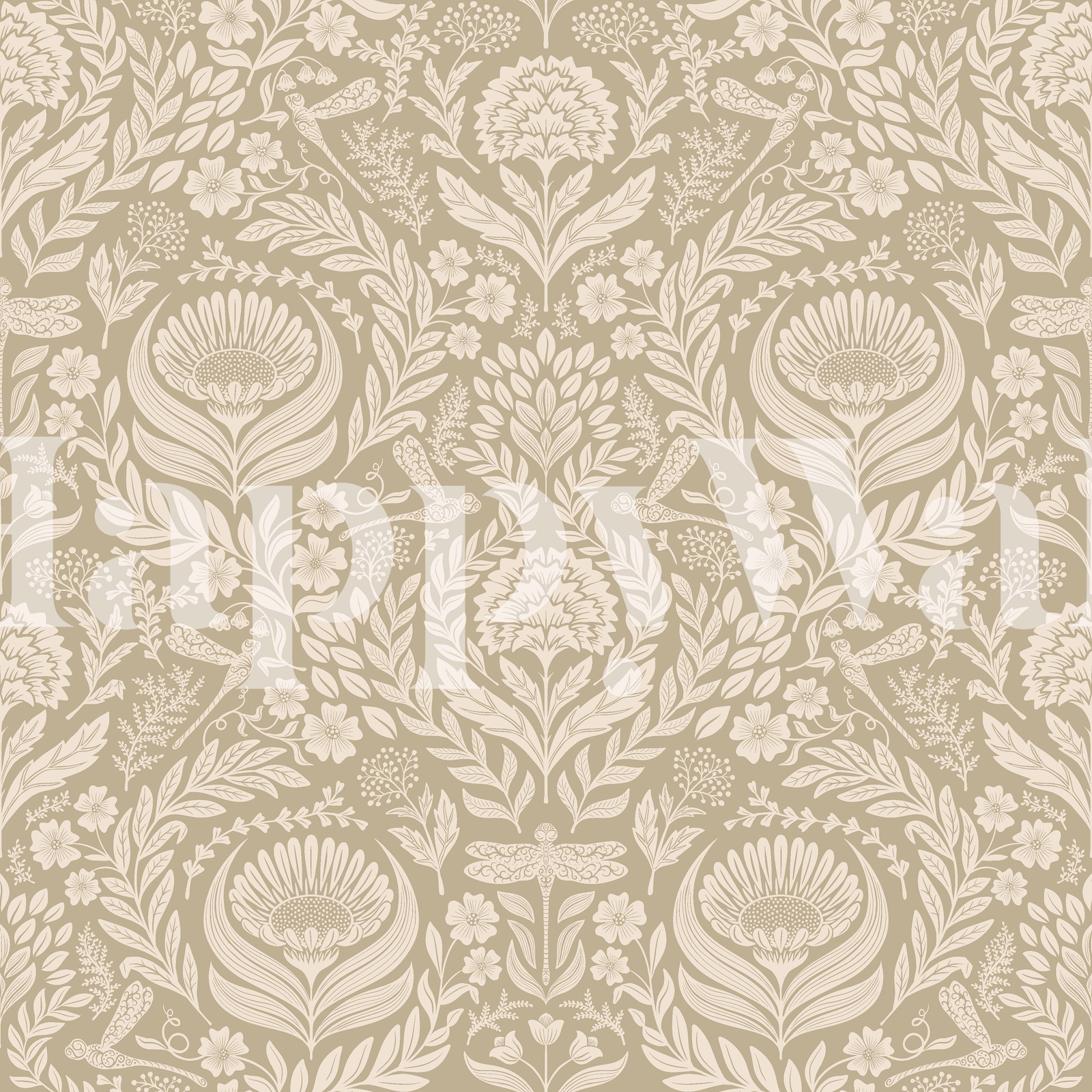 Victorian Floral Damask Tan Wallpaper