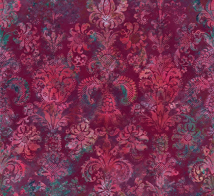 Buy Grunge Damask Pattern Burgundy Emerald Wallpaper | Happywall