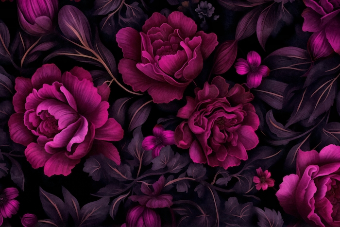 Velveteen Dark Moody Flowers Wallpaper