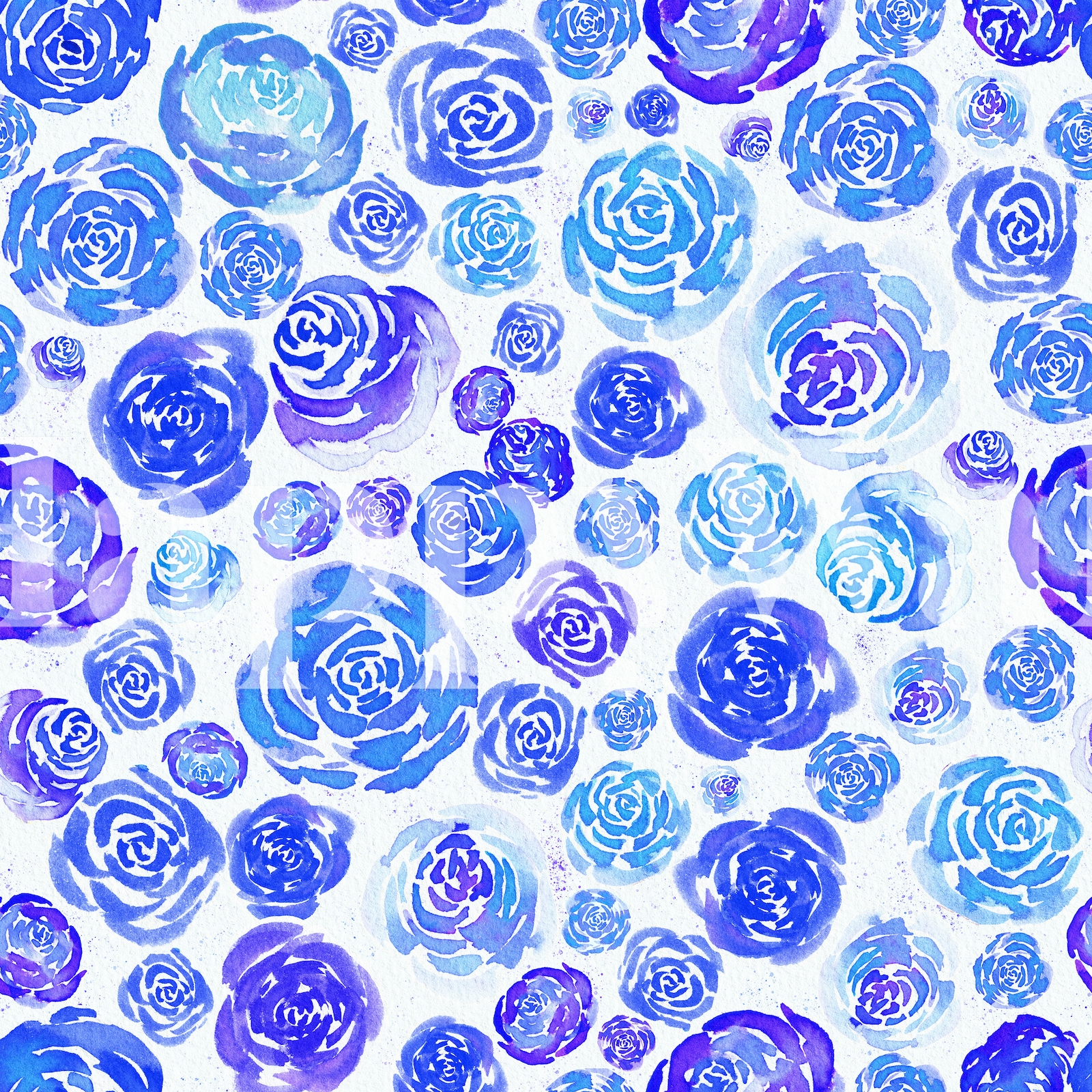 Buy Blue Watercolor Roses Wallpaper | Happywall