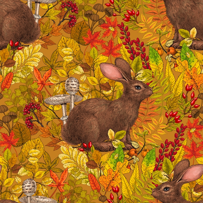 Autumn Rabbit on Ochre Wallpaper - Buy Online at Happywall