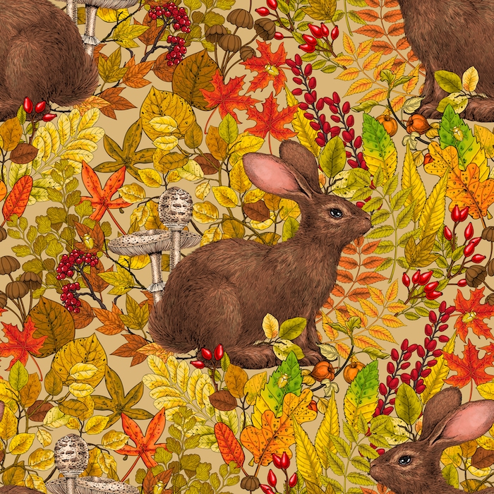 Autumn Floral Rabbit Wallpaper