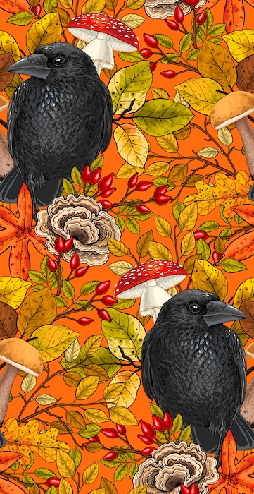 Buy Autumn Raven on Orange Wallpaper | Happywall