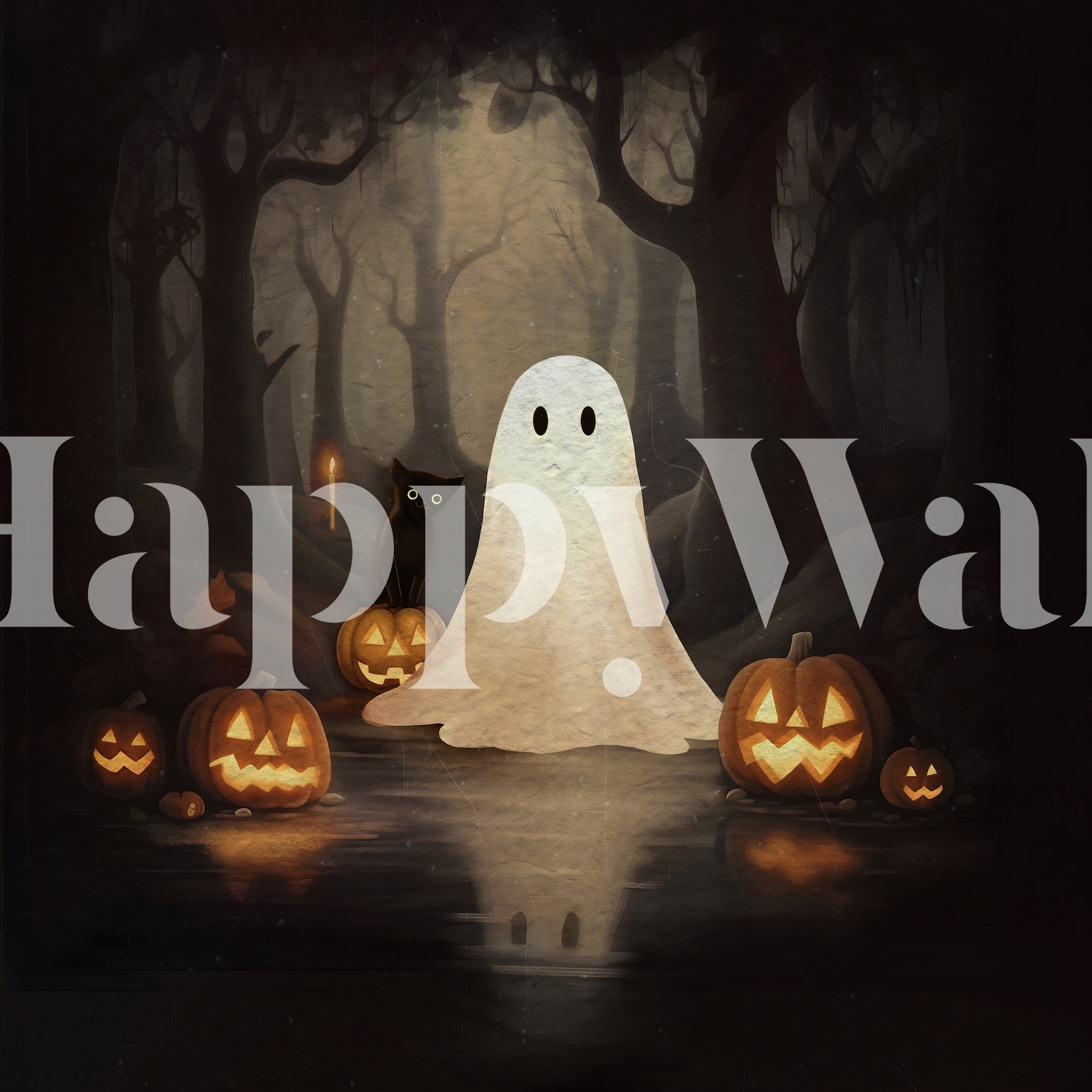 Ghost and Cat Halloween Wallpaper for Kids