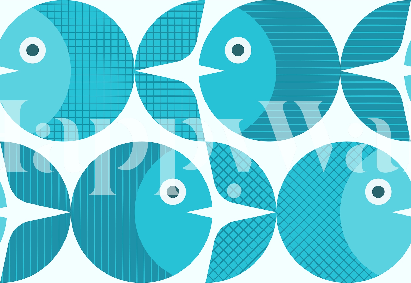Blue Fish Pattern Wallpaper for Kids Rooms