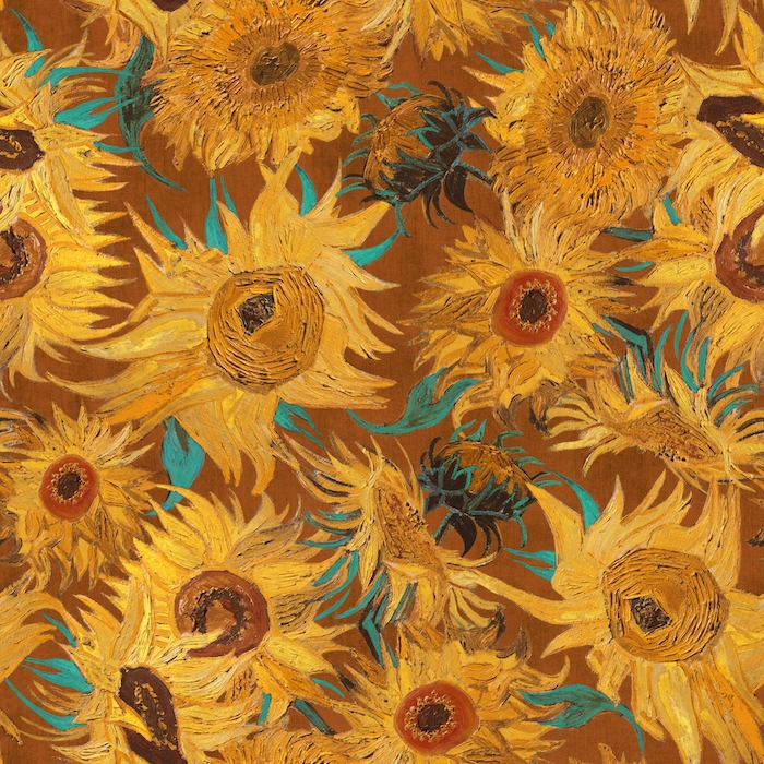 Van Gogh Sunflowers Pattern in yellow, sienna, aqua and rust wallpaper ...