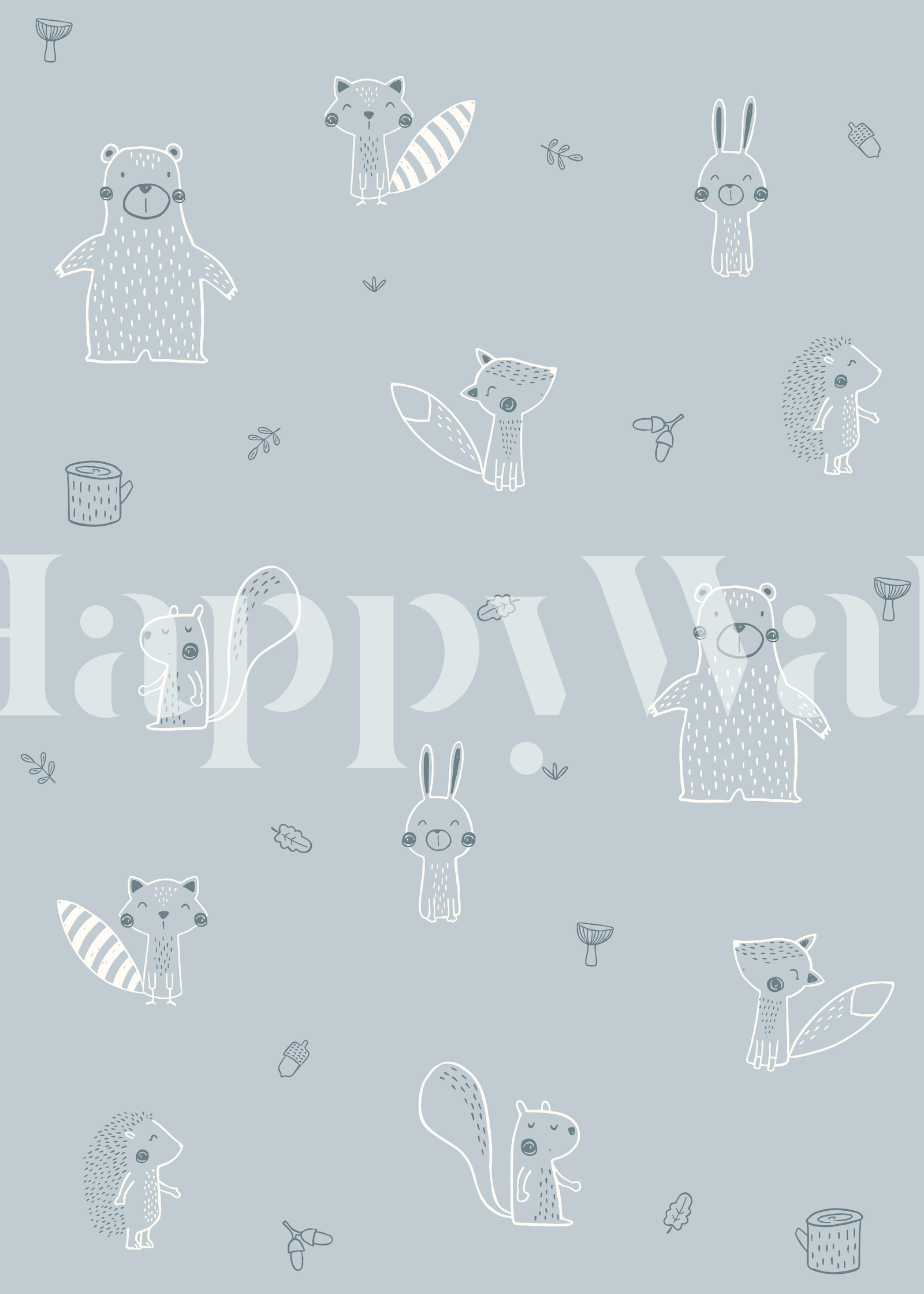 Forest friends blue Wallpaper | Happywall.com