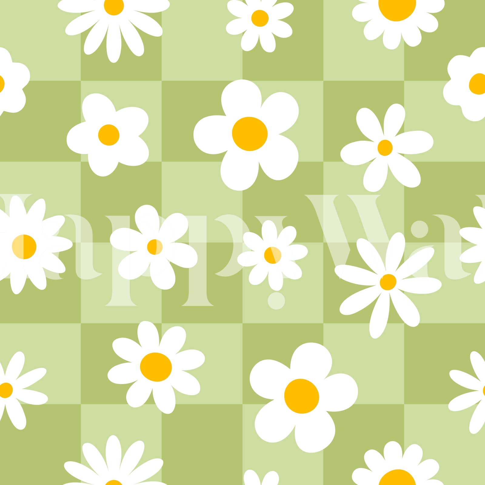Daisies on Green Checkers Wallpaper