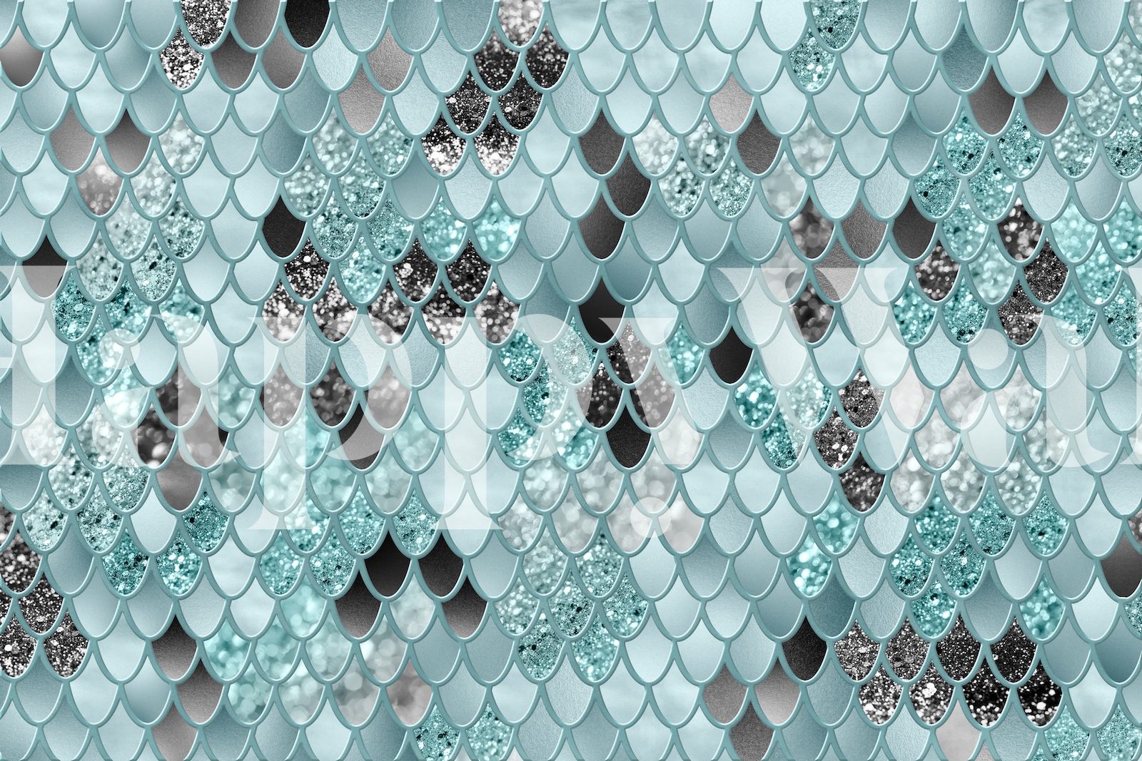 Mint Black Mermaid Scales Glam Wallpaper