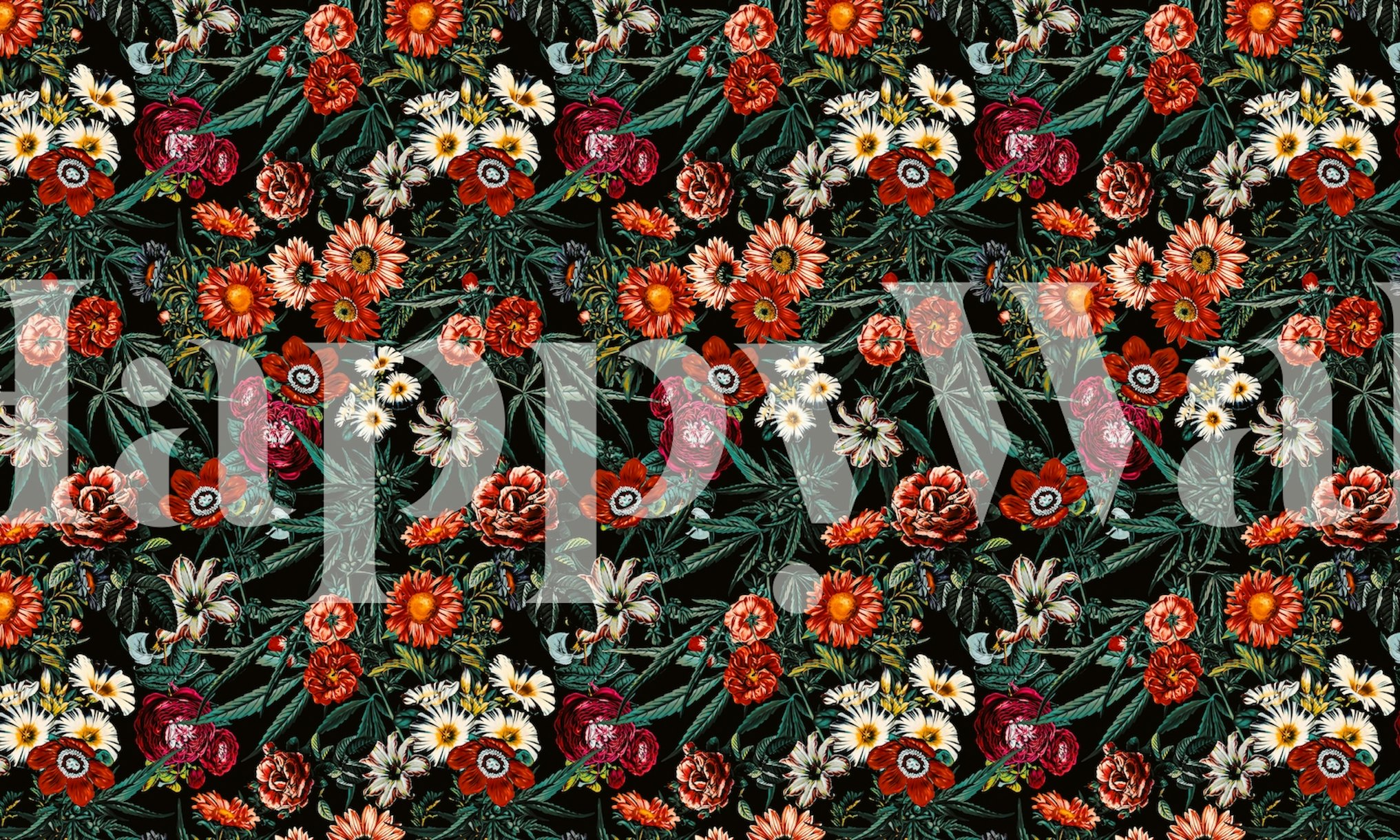 Marijuana and Floral Pattern wallpaper - Free shipping | Happywall