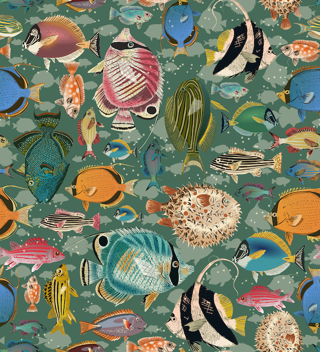 Teal Fishes Wallpaper - Tropical Fish Design