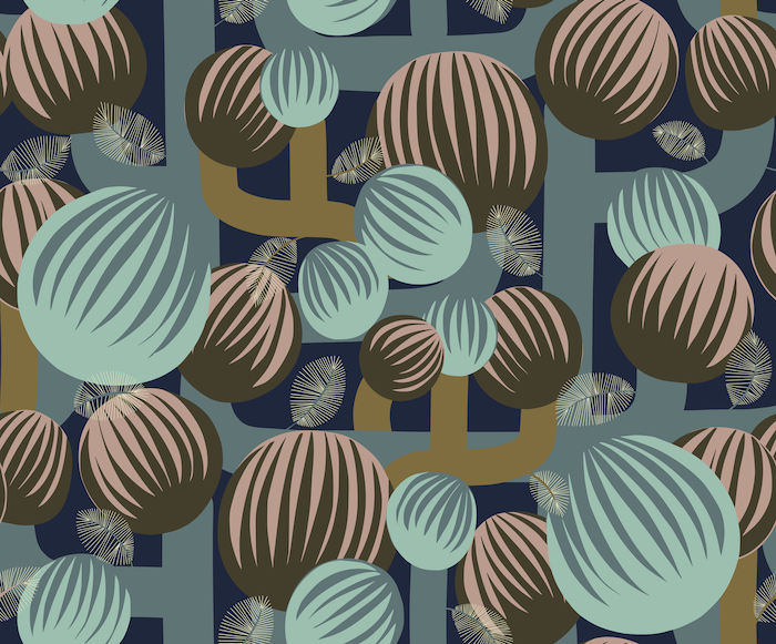 Buy Bold 60s Retro Bubble Flowers Dark Teal Wallpaper | Happywall