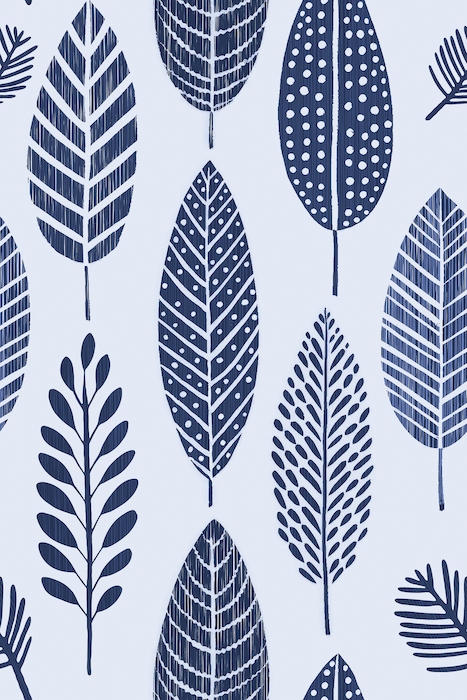 Charming Autumn Vibe Minimalist Leaves Blue Wallpaper | Happywall