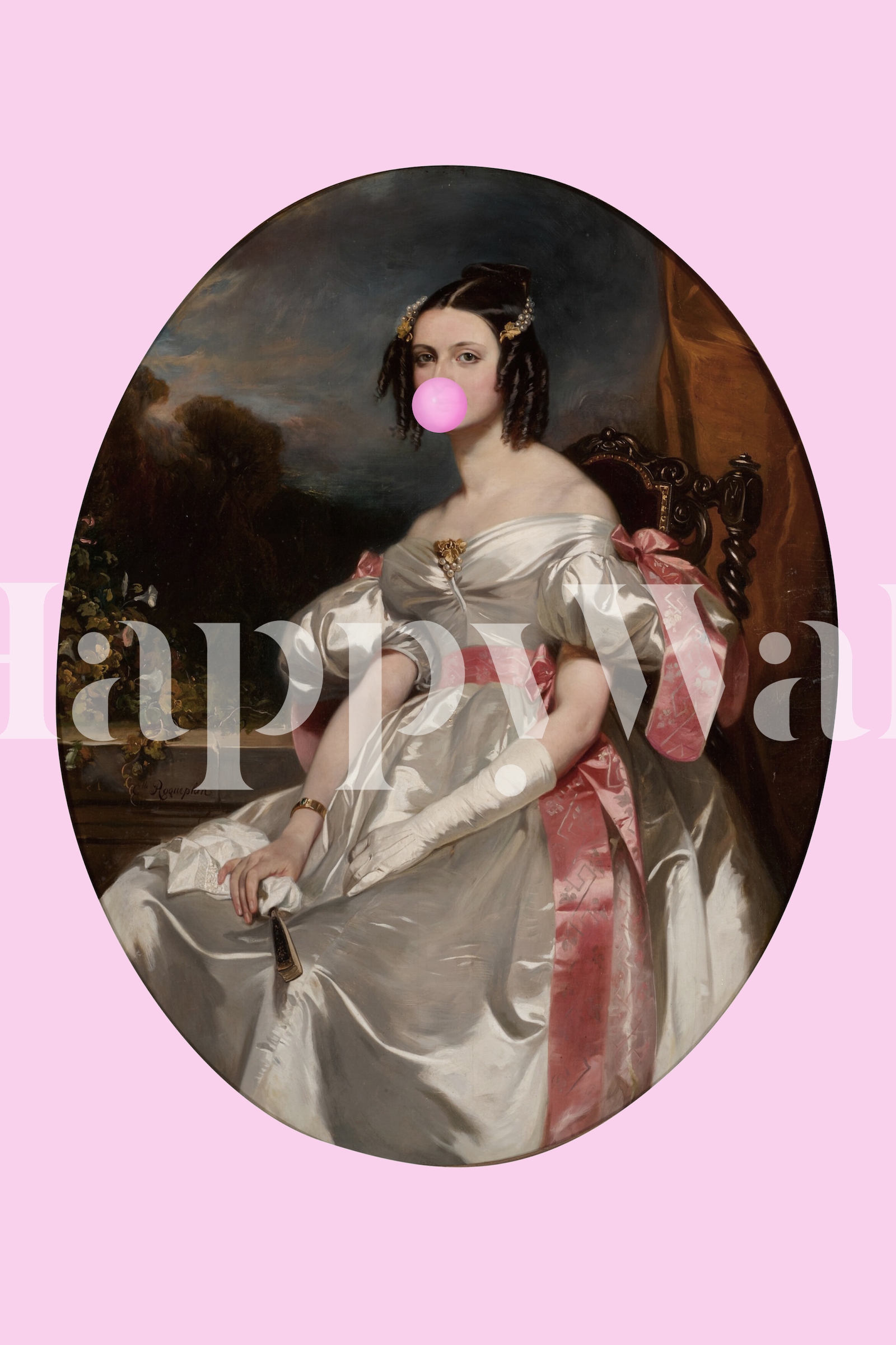 Pink Vintage Lady Bubble-Gum Wallpaper