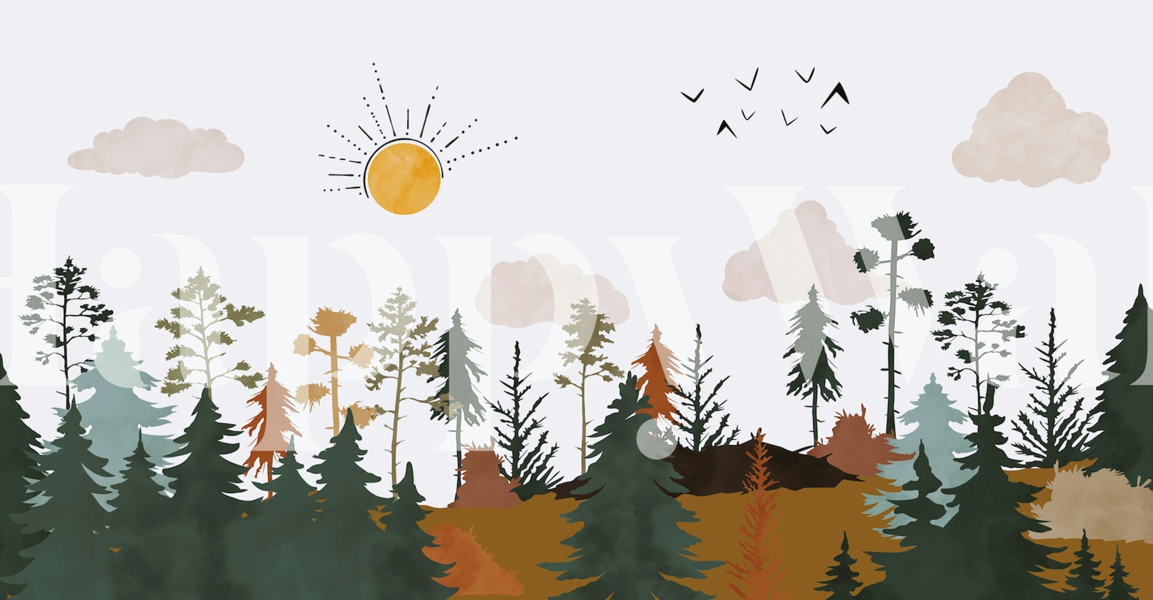 Colorful Forest Trees AW Wallpaper for Sale | Happywall