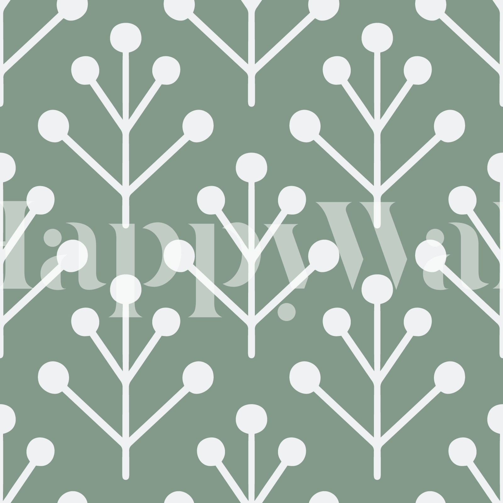 Sage Green Scandinavian Wallpaper with Berry Twigs