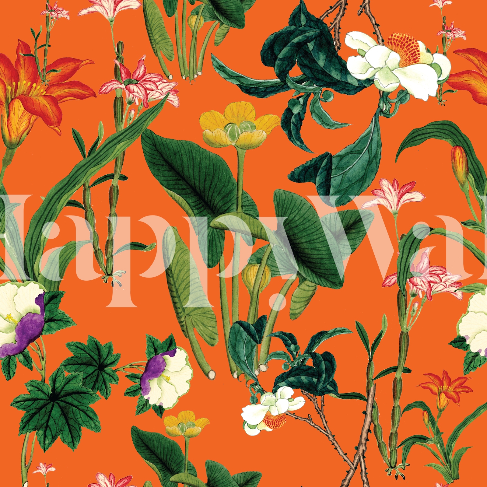 Botanical Vintage Floral Orange Wallpaper - Shop Now at Happywall