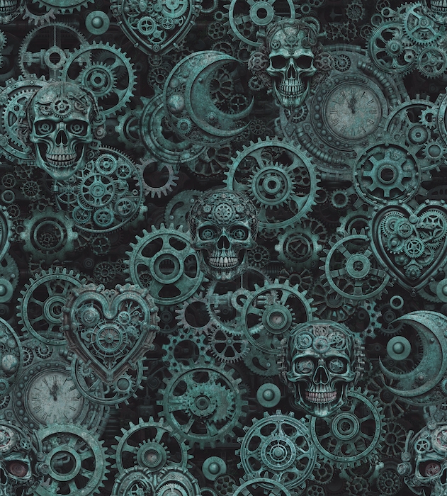 Teal Steampunk Skull Gear Wallpaper