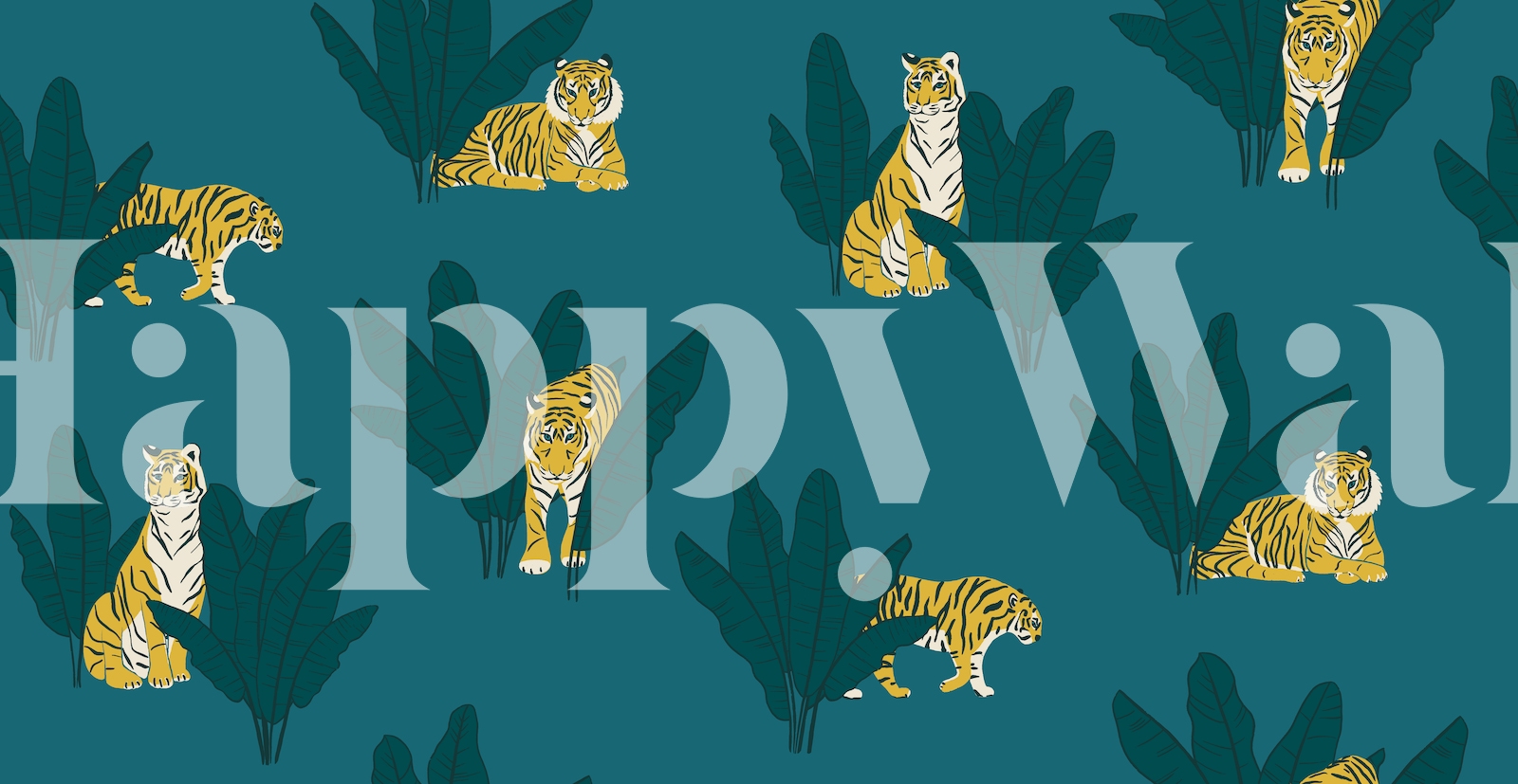 Wandering Tiger - Teal Wallpaper