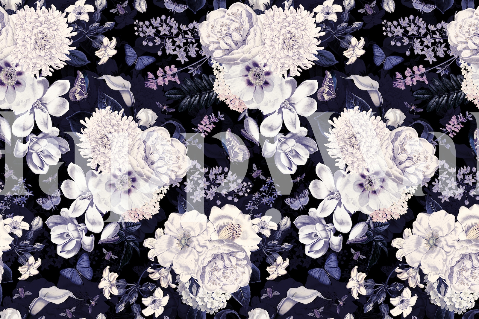 Dark Opulent Midnight Moonlight Peony Garden Wallpaper