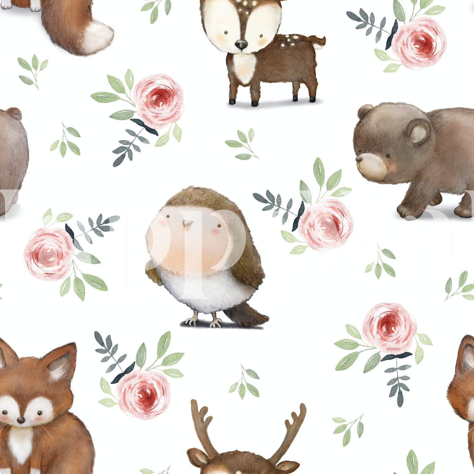 Wild Animals Flower Forest Wallpaper | happywall.com