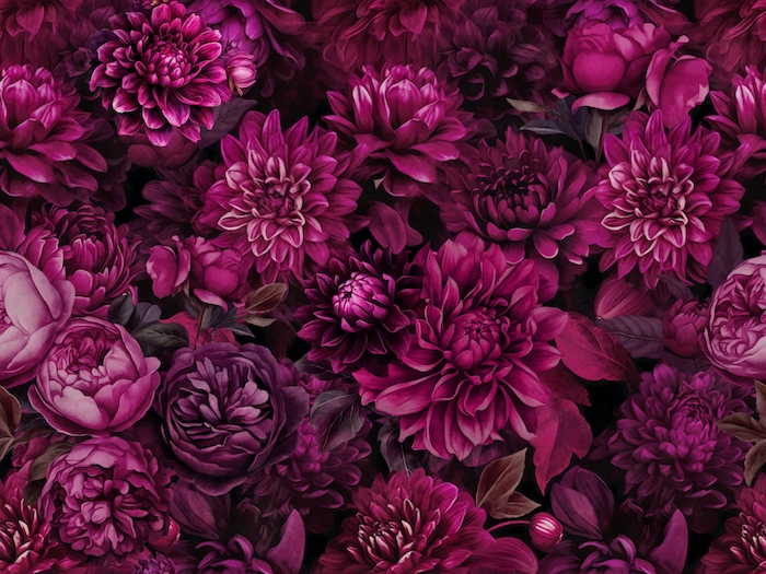 Moody Velvet Burgundy Pink Flower Pattern Wallpaper - Buy Online