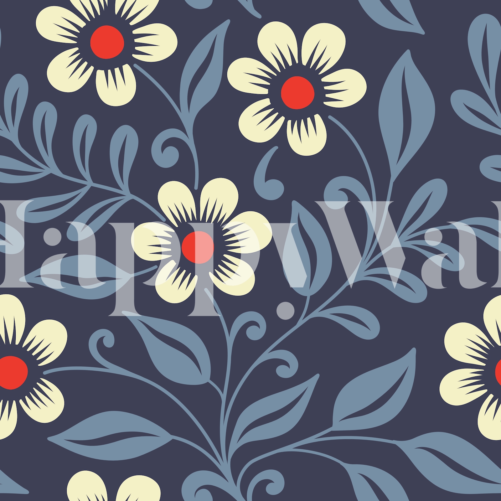 Blue Grey Floral Wallpaper
