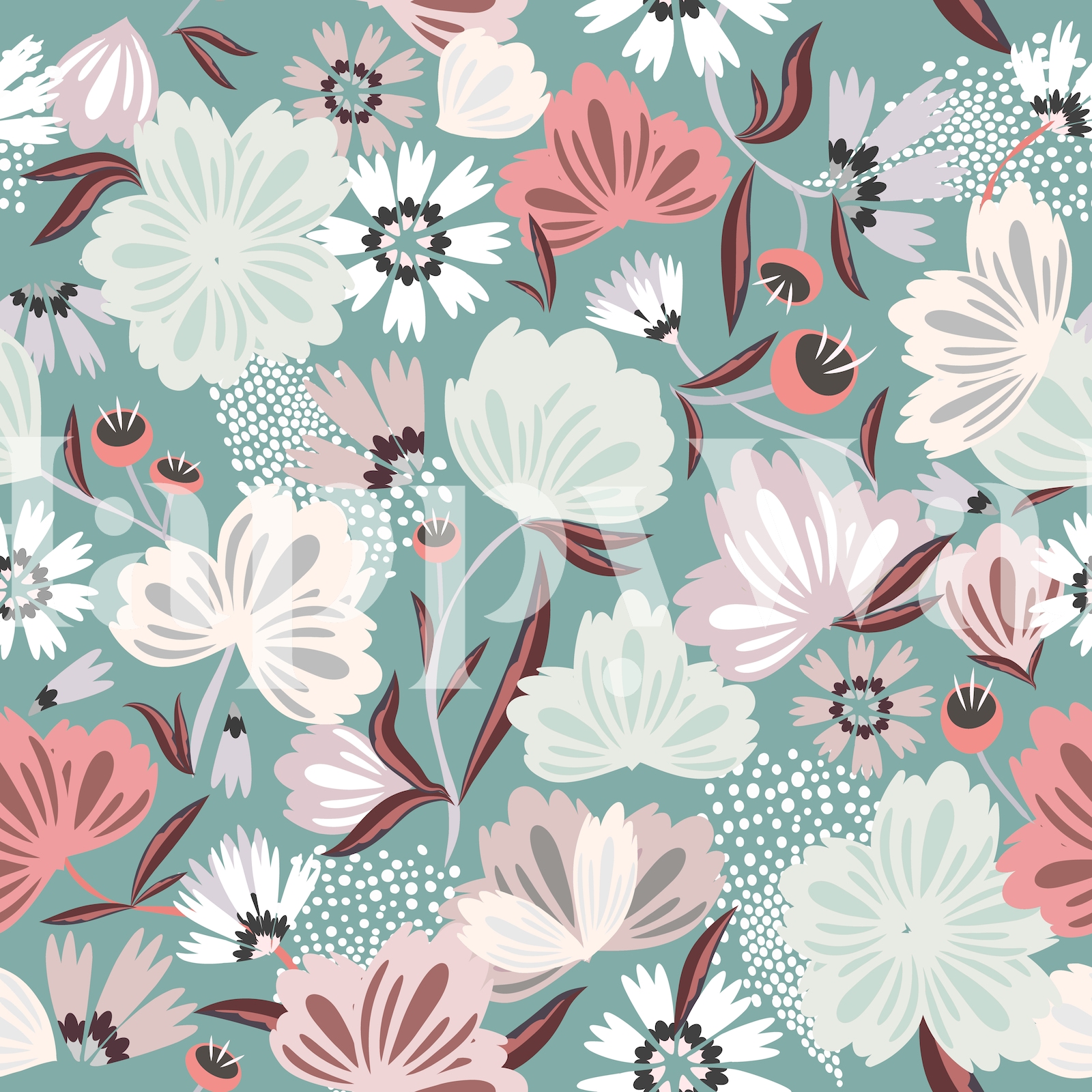 Muted Floral Wallpaper in Soft Pastel Colors