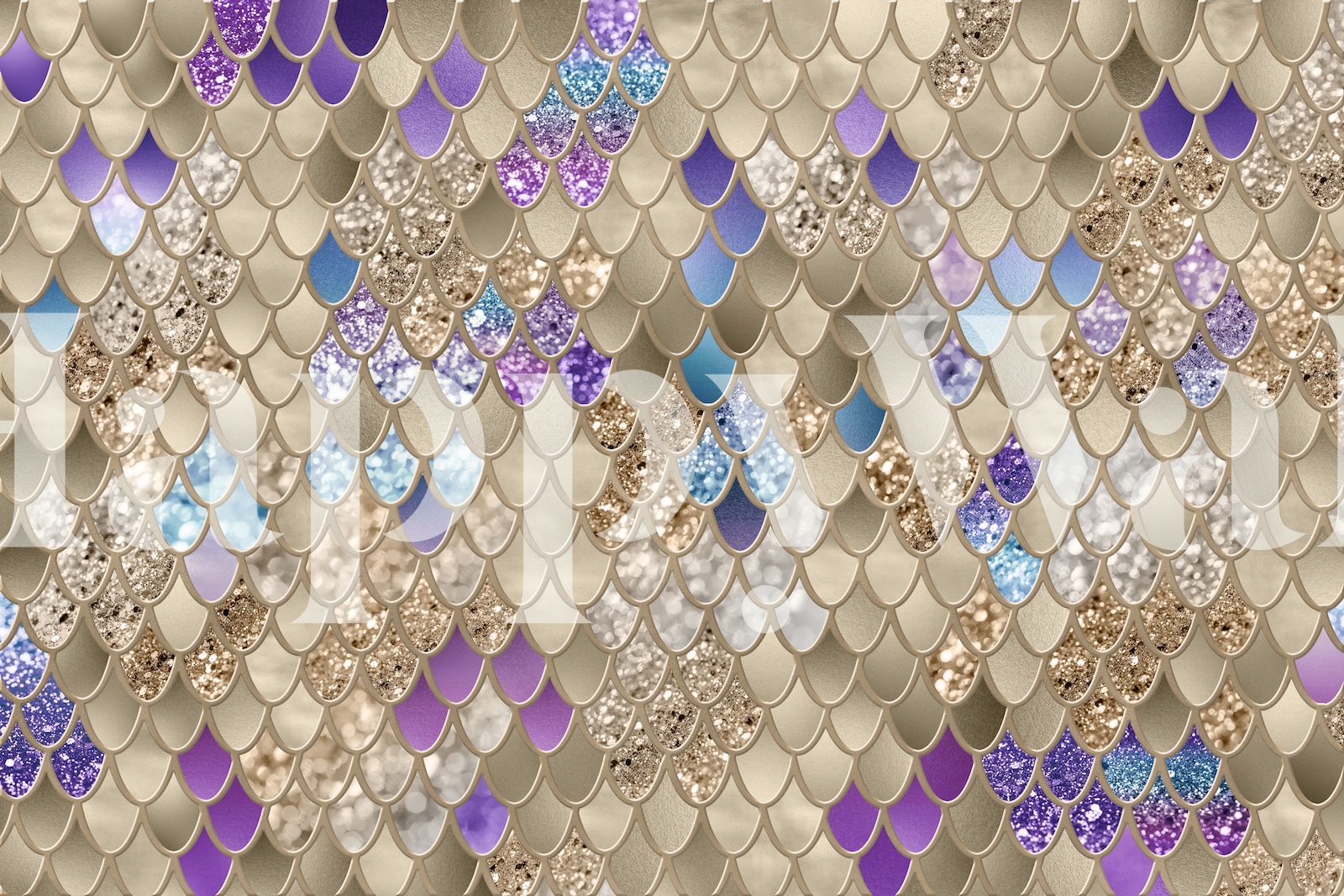 Buy Gold Violet Blue Mermaid Scales Glam 2 Wallpaper | Happywall