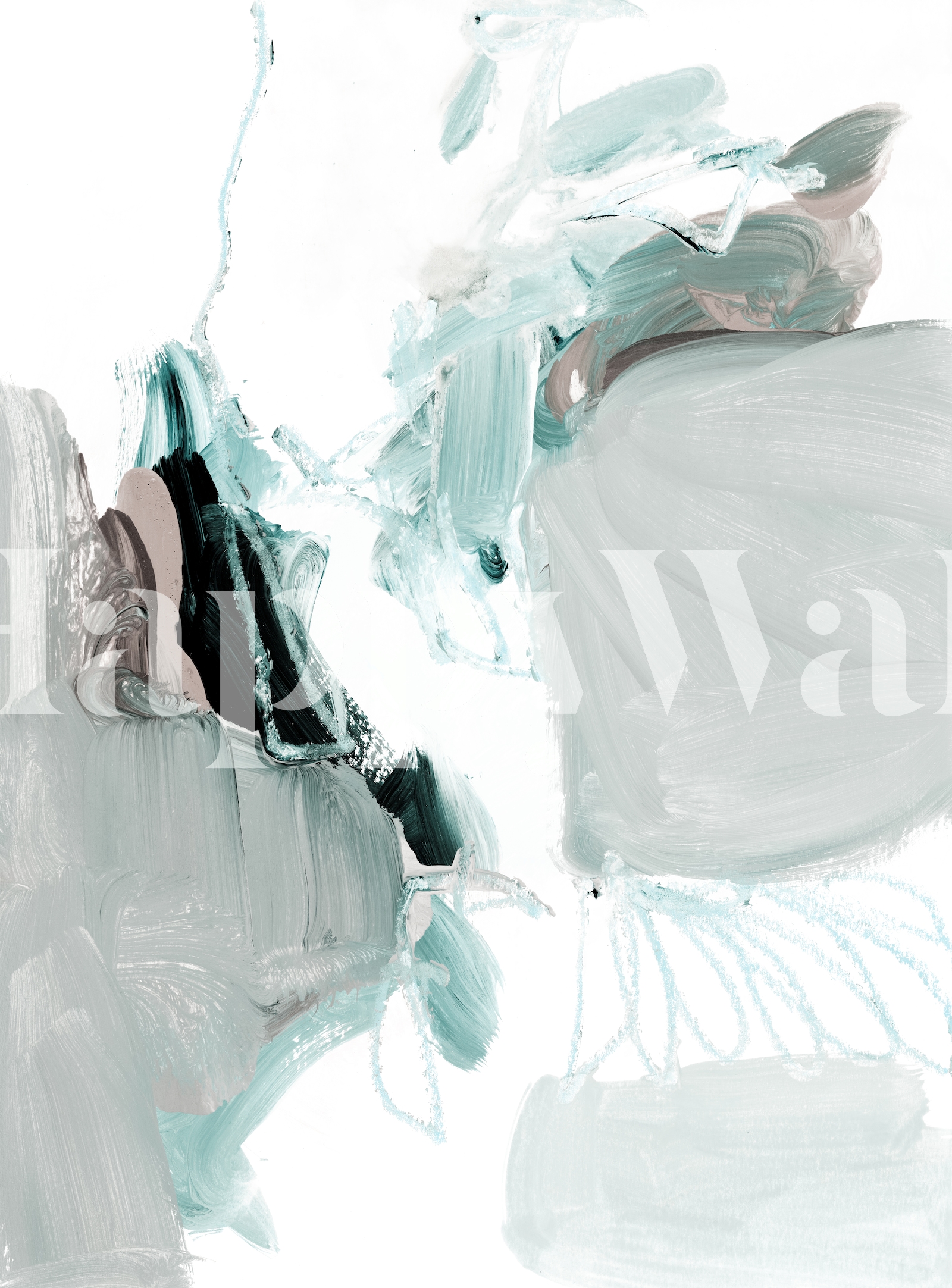 Abstract Brushstroke Wallpaper in Teal and Black