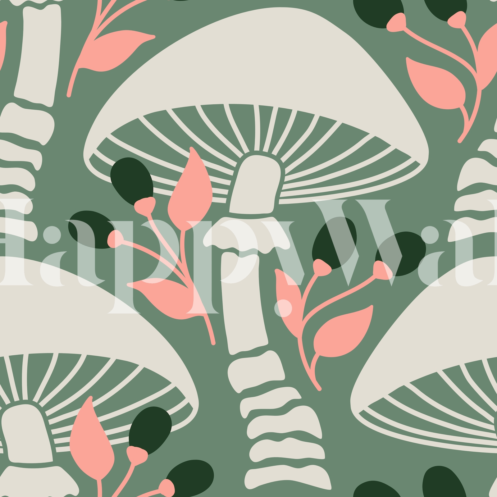Mushrooms and Berries Wallpaper | happywall.com