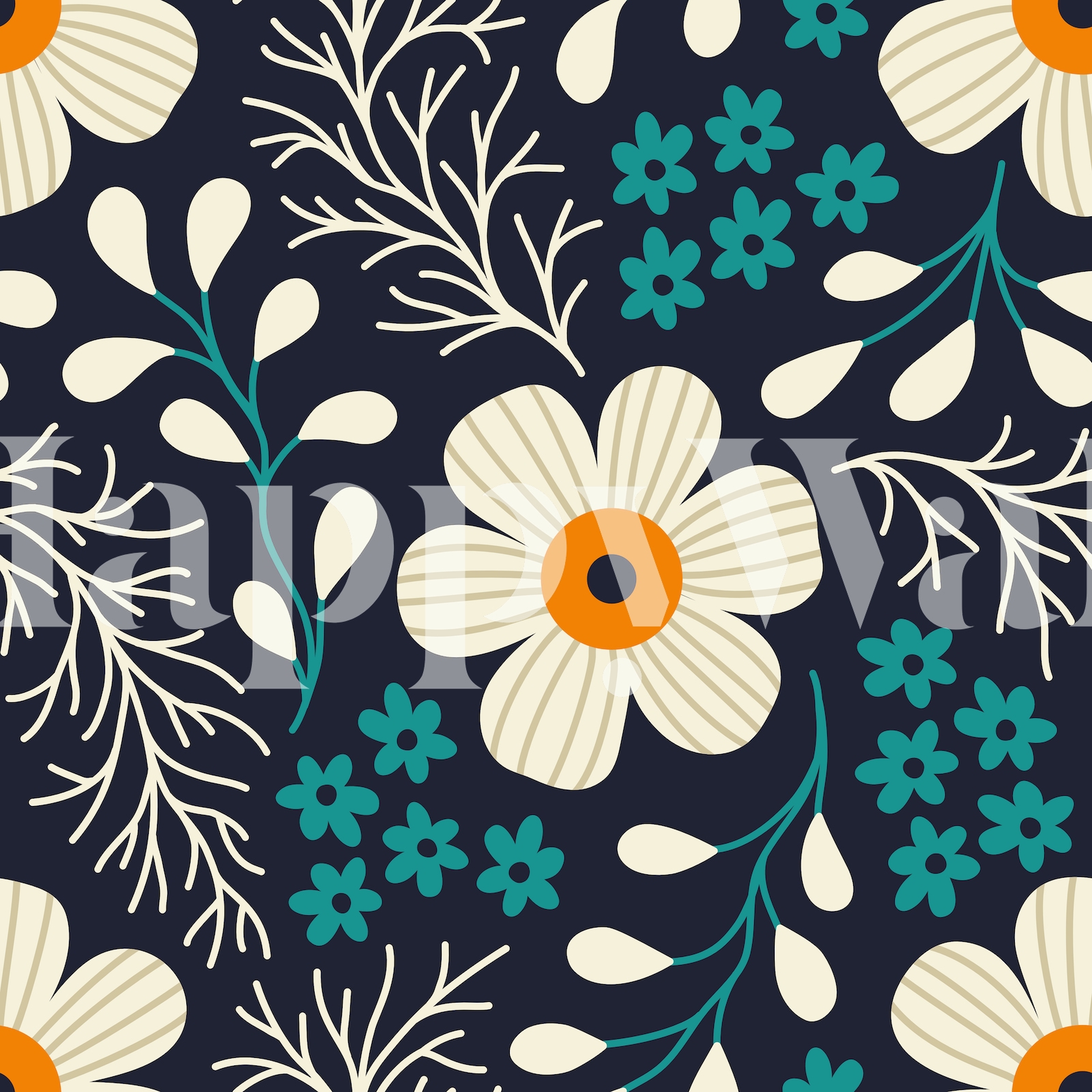 Meadow Pattern, Blue Wallpaper | Happywall