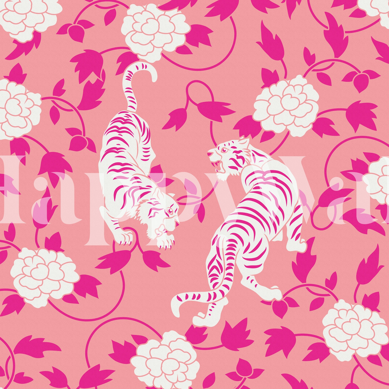 Vintage Chinese Pink Tigers Mural | Happywall
