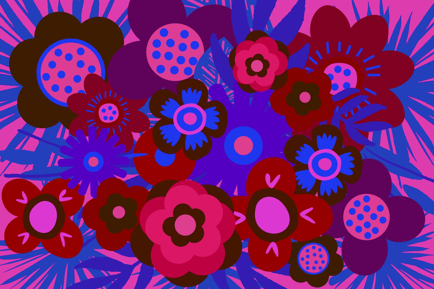 Neon Mid-Century Abstract Floral Art wallpaper - Free shipping | Happywall