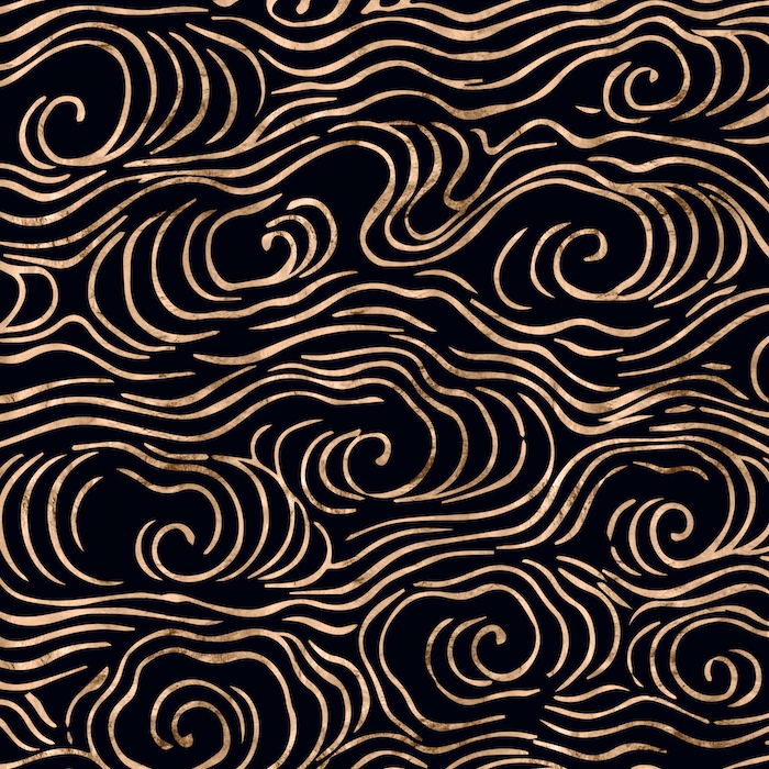 Japanese Waves Black Wallpaper - Modern Design