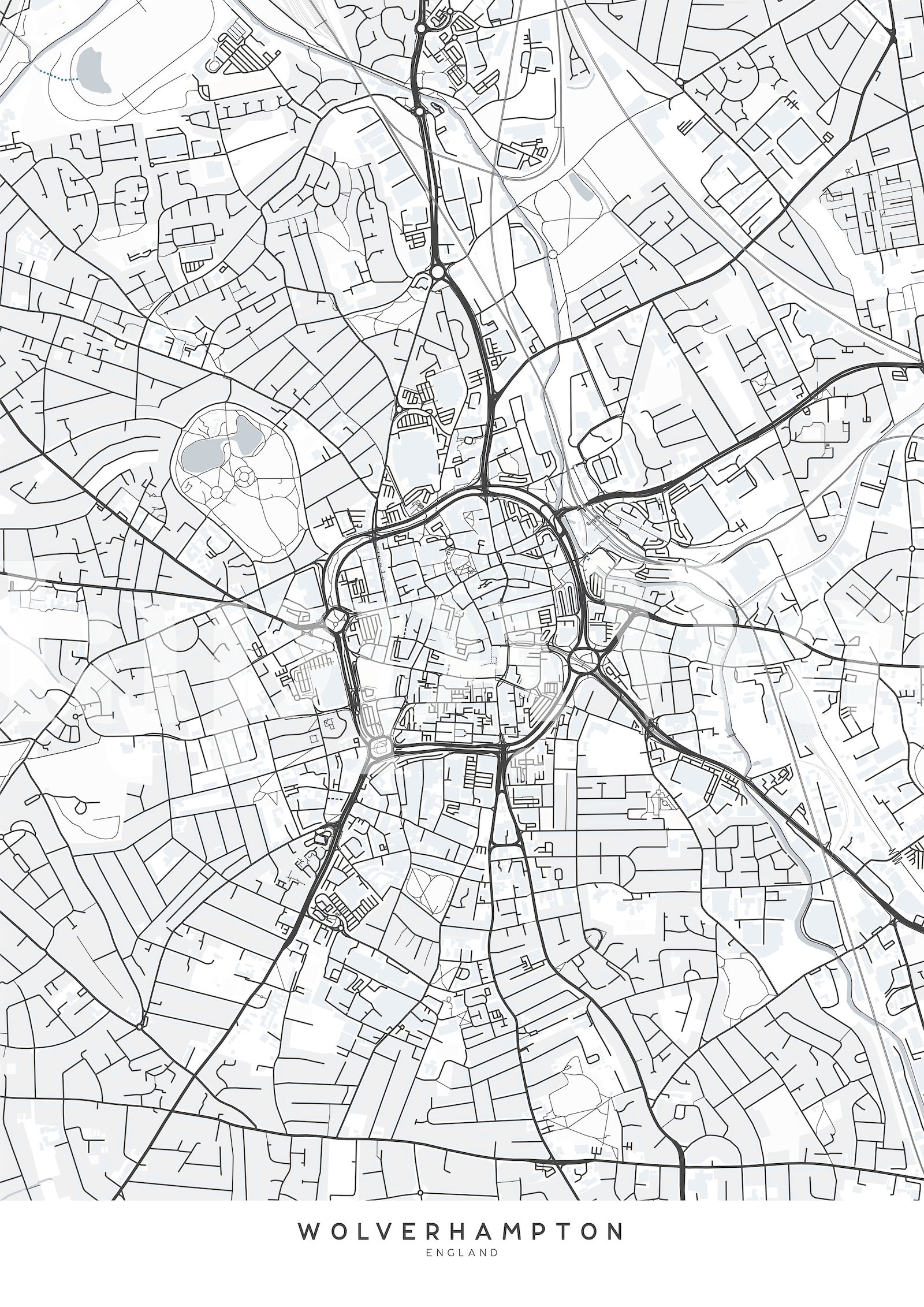 Wolverhampton City Map Black and White Wallpaper