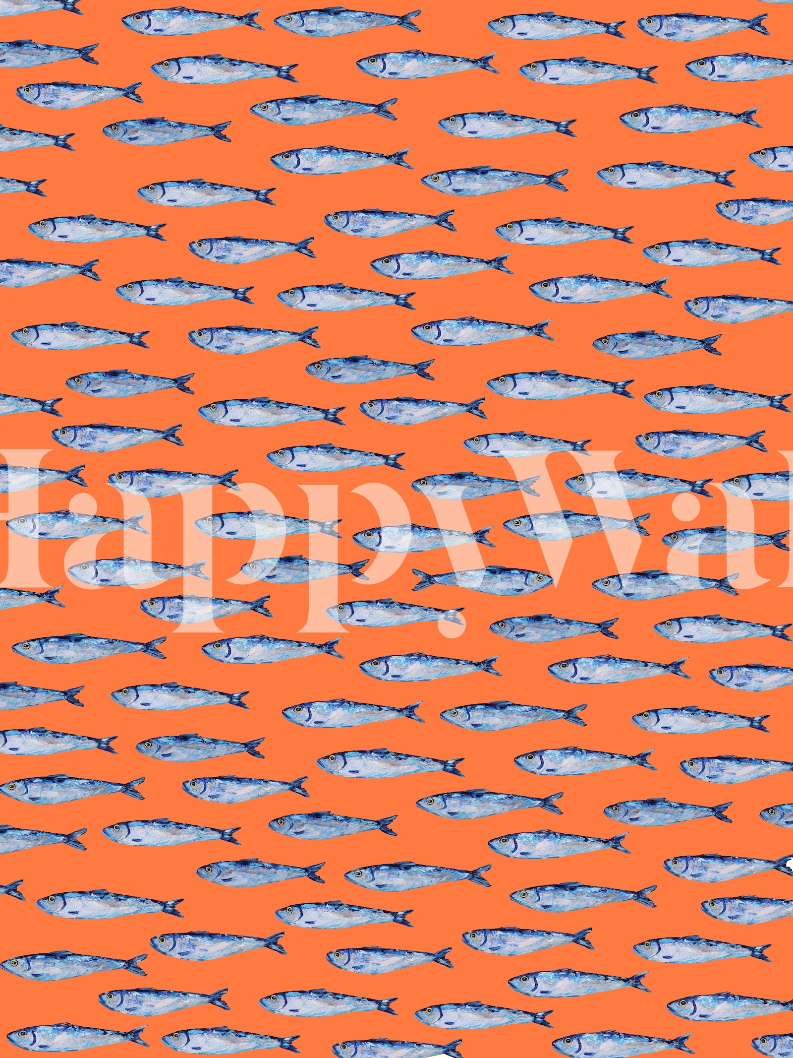 Blue Sardine Pattern Wallpaper on Orange Background