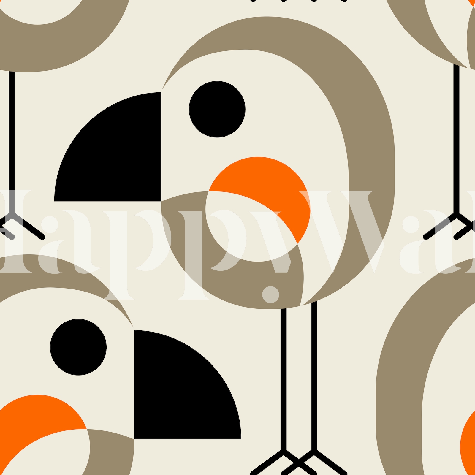 Funny Birds Pattern Wallpaper in Brown and Orange